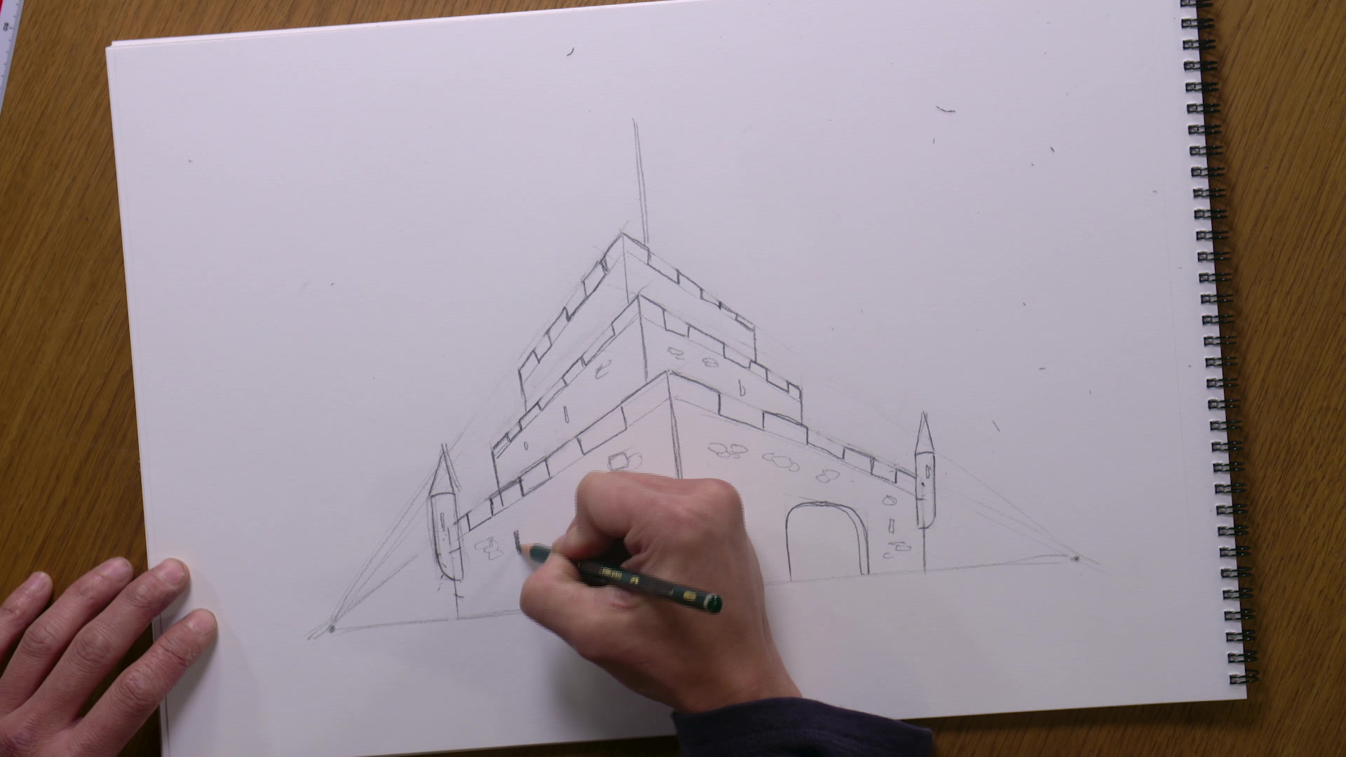 2 Point Perspective Drawing Castle